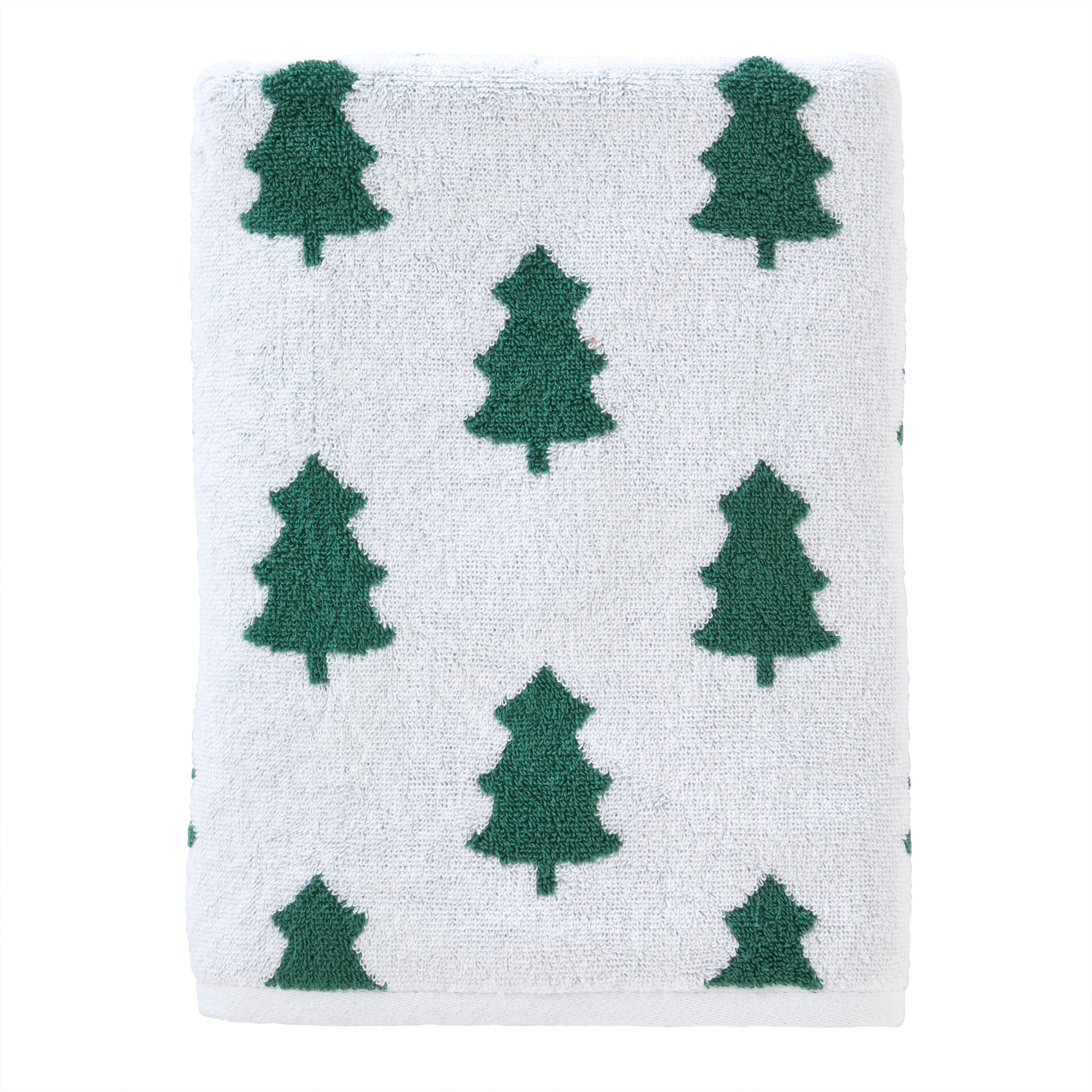 SKL Home 100% Cotton Holiday Trees Jacquard Bath Towel, Green/White