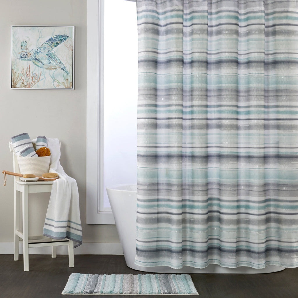 Water Stripe Fabric Shower Curtain, Aqua – SKL Home
