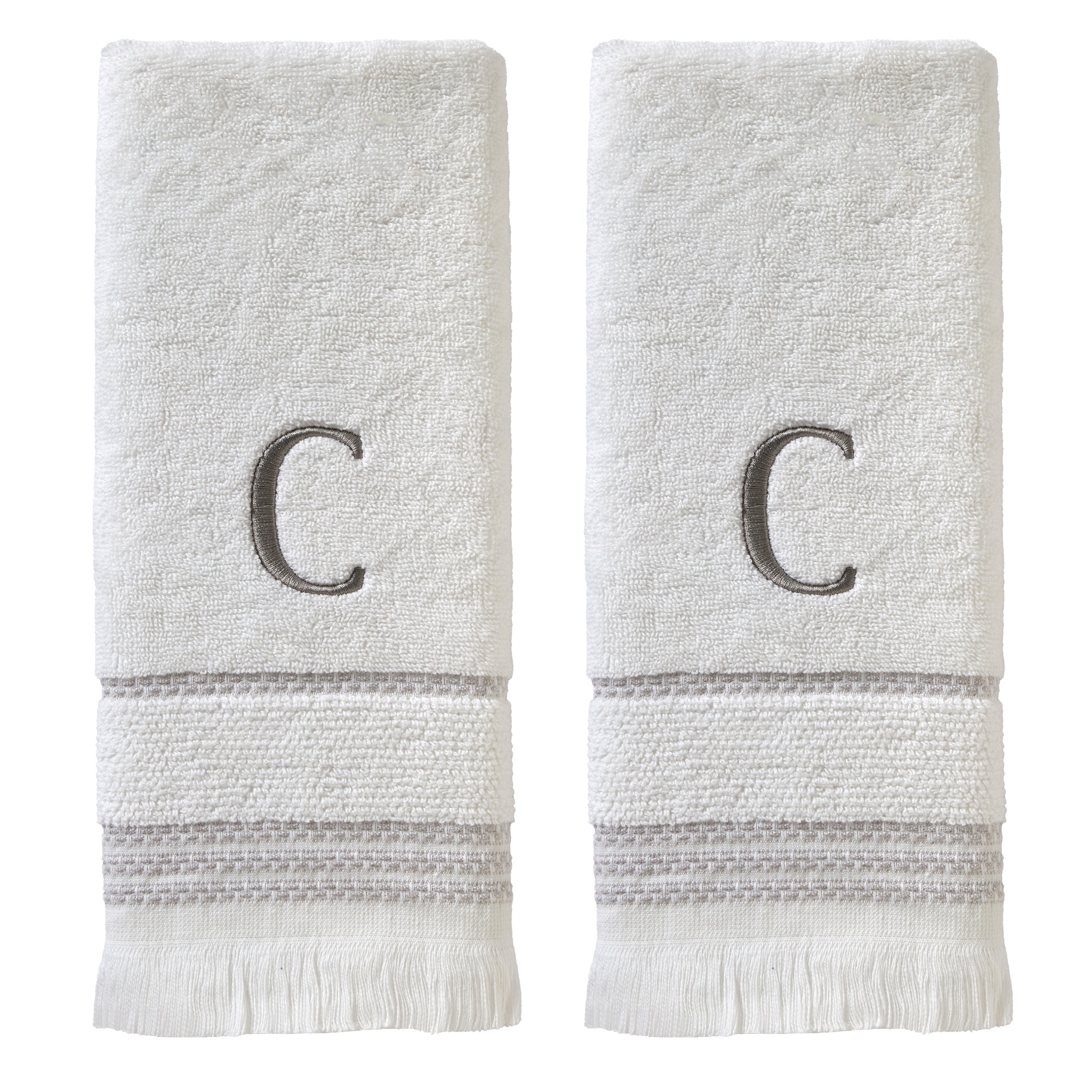 Casual Monogram “C” 2-Piece Cotton Hand Towel Set, White – SKL Home